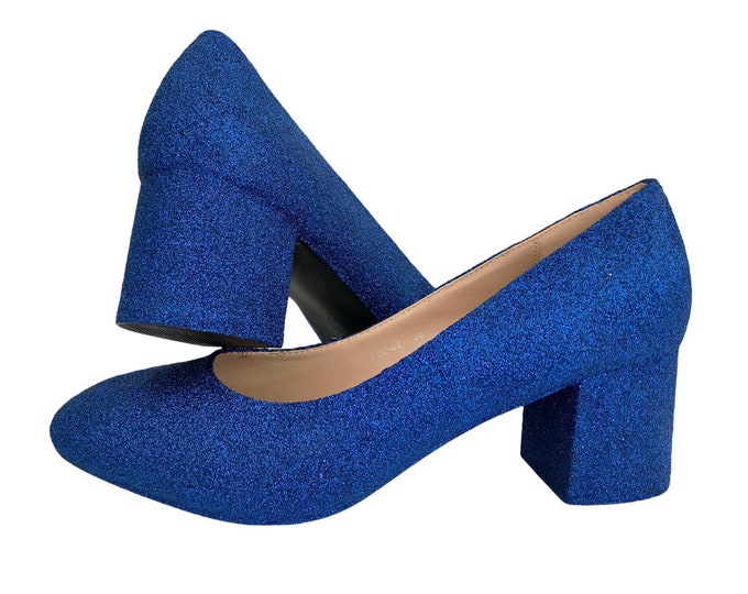 Dark Royal Blue Block Heels, Glitter Heels Blue, Royal Blue Wedding ...