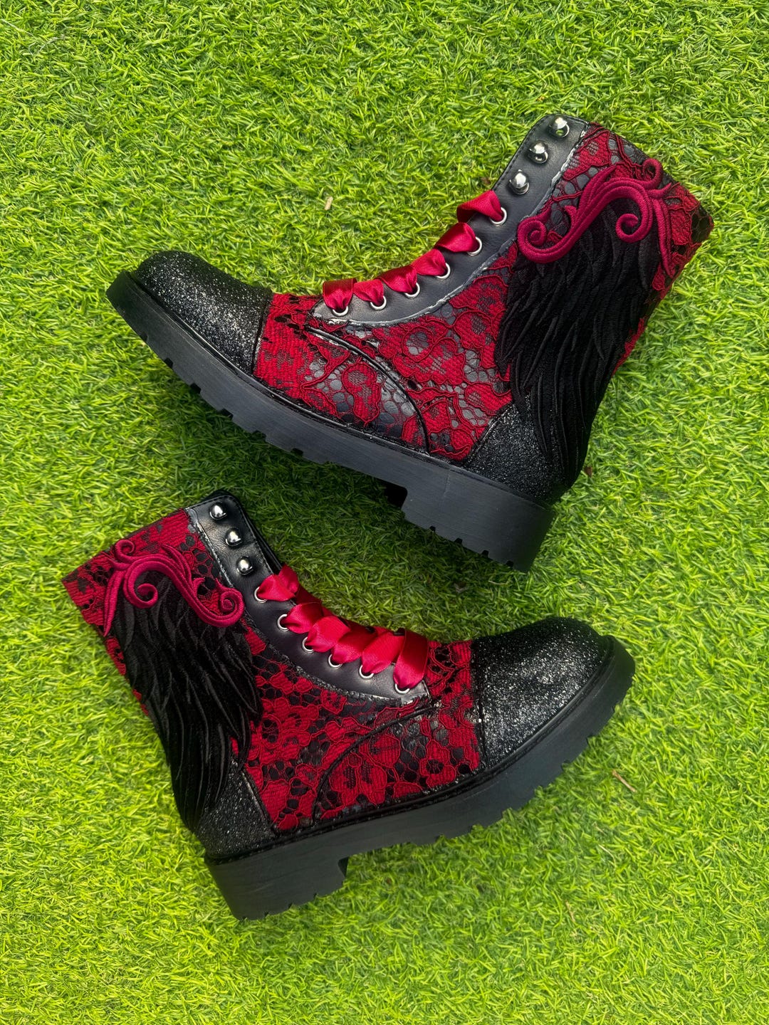 Dark Angel Combat Boots, Combat Lace Boots, Angel Wing Boots, Black ...