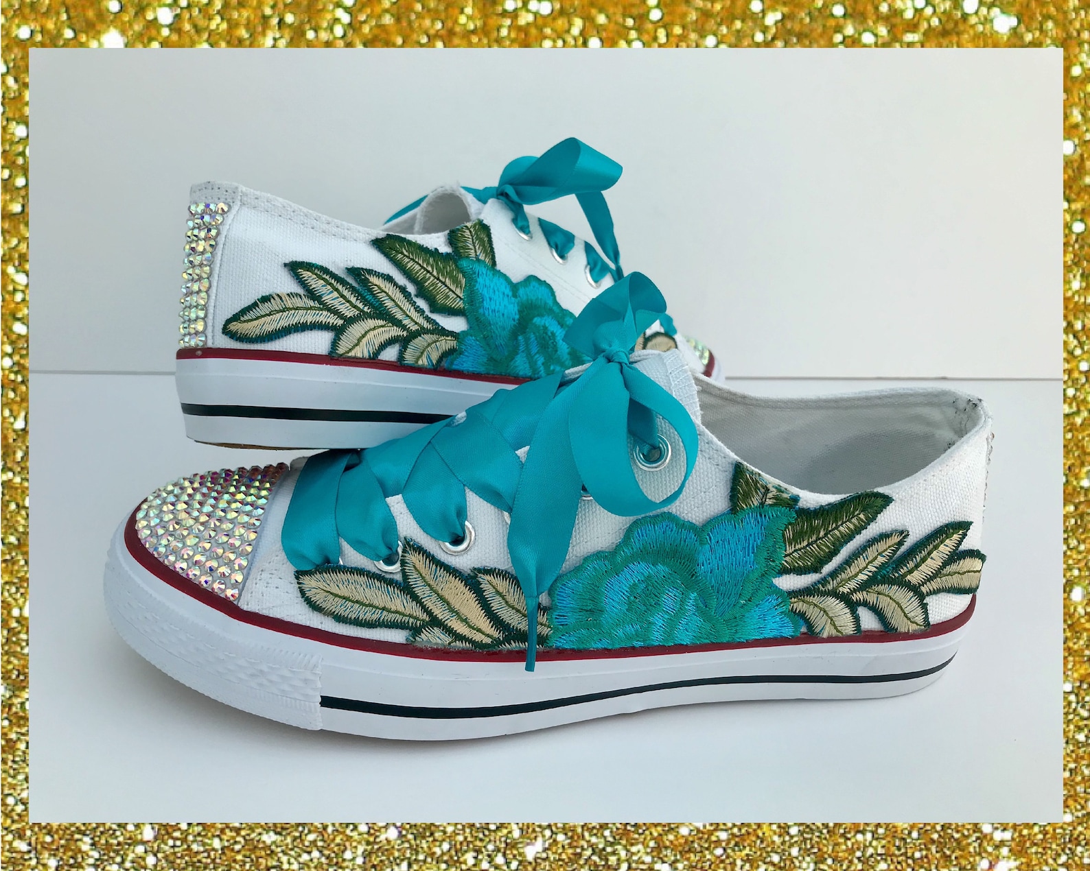 Turquoise Rose Shoes, Custom Rose Shoes, Flat Wedding Shoes, Rose ...