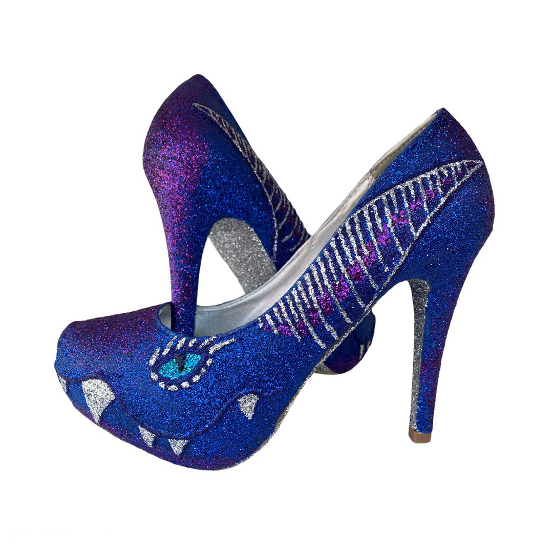 Dragon Glitter Heels, Blue Dragon Shoes, Dragon Glitter Shoes, Custom ...