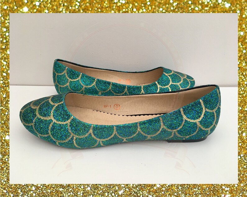 Mermaid Scales Ballerina Flats, Mermaid Glitter Flat Shoes, Flat Bridal ...