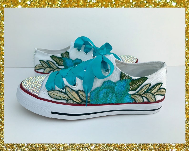 Turquoise Rose Shoes, Custom Rose Shoes, Flat Wedding Shoes, Rose ...