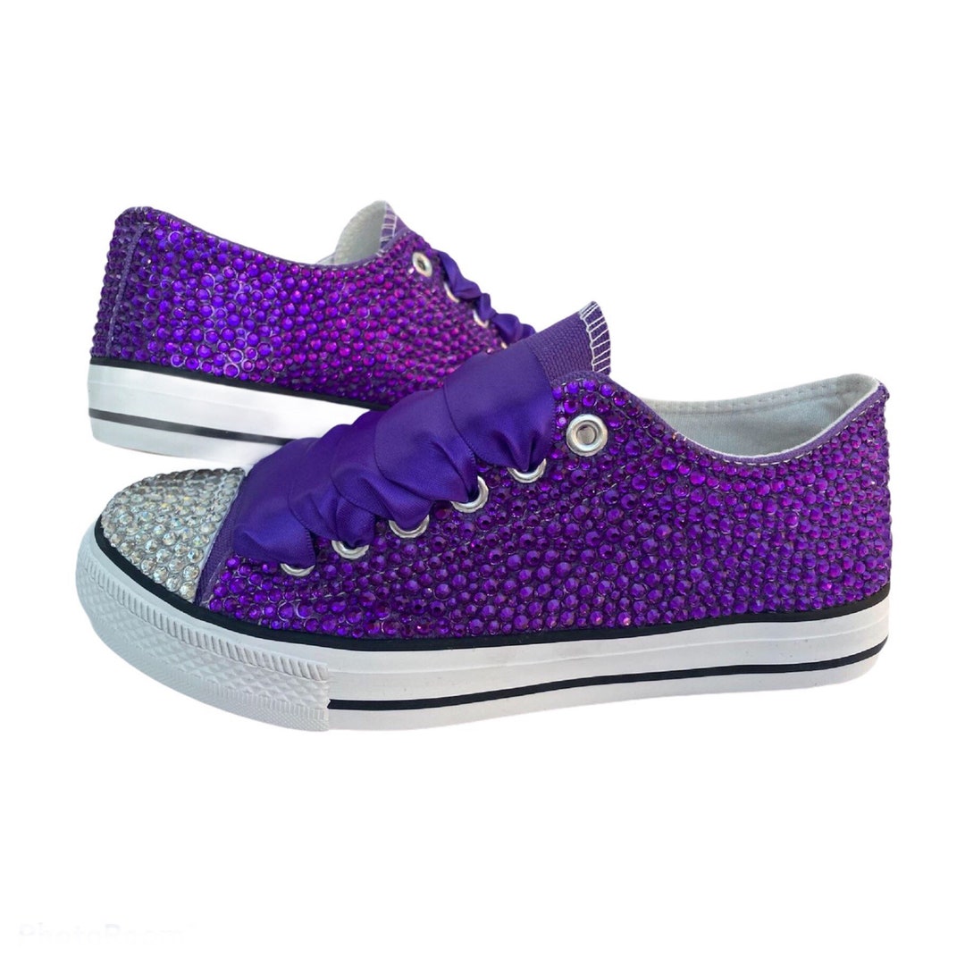 Purple Crystal Low Tops, Purple Wedding Flats, Low Tops Purple, Crystal ...