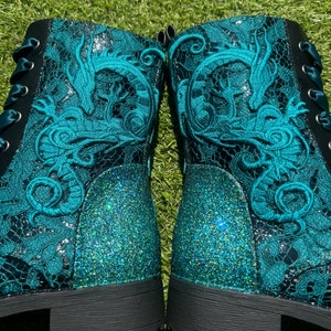Teal Dragon Boots, Teal Lace Boots, Teal Lace Boots, Teal Bridal Boots ...