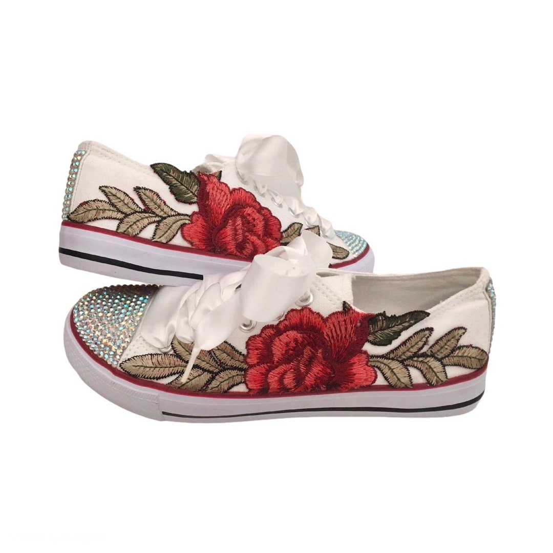 Custom Canvas Shoes, Custom Rose Shoes, Flat Wedding Shoes, Rose Canvas ...