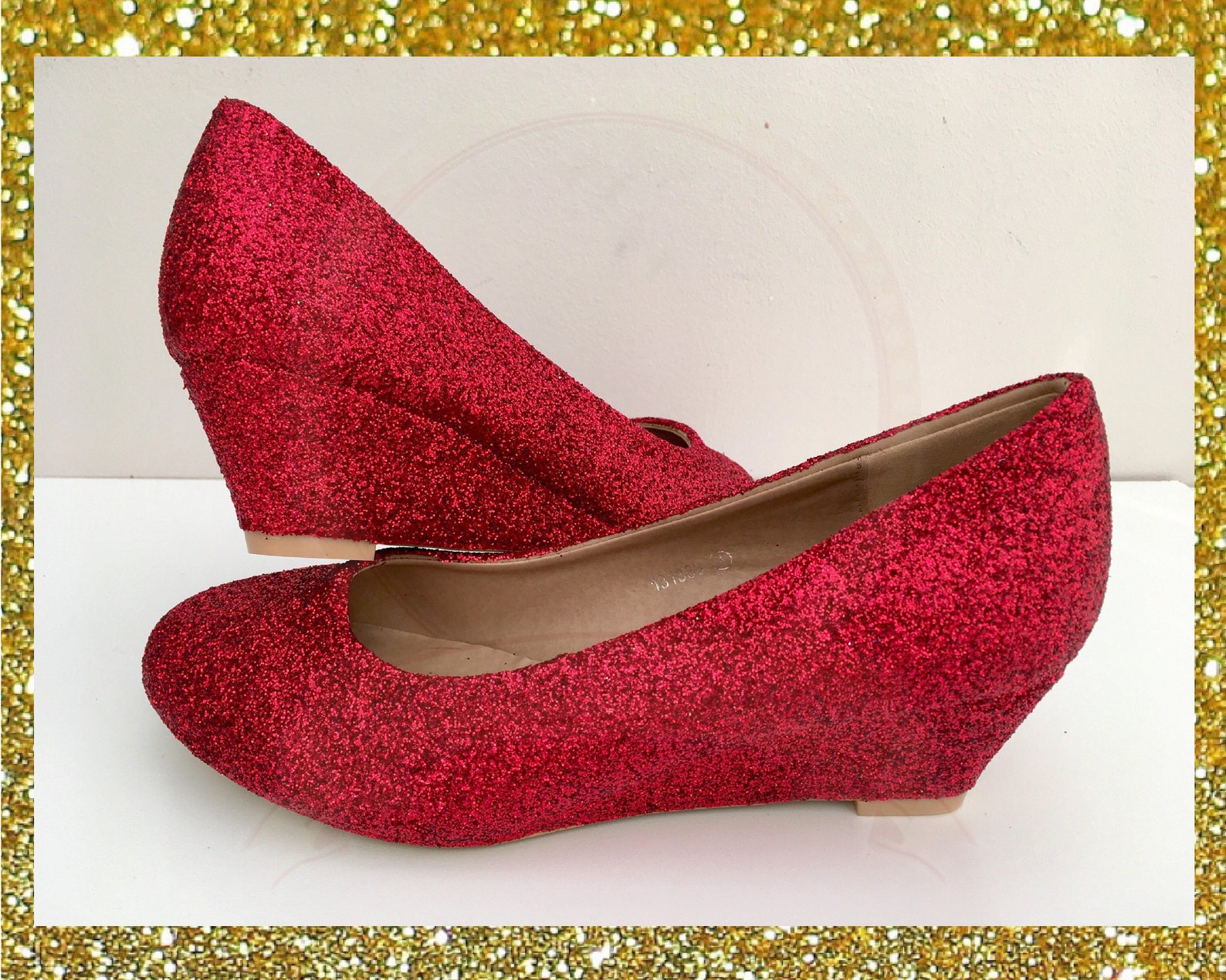 Red Glitter Wedges, Low Heel Wedges, Red Glitter Shoes, Low Bridal ...