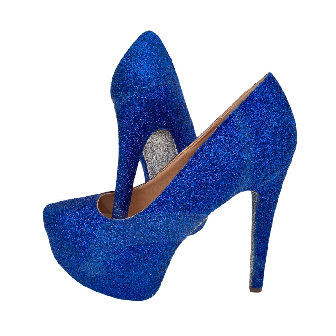Dark Blue and Silver Glitter Heels Platform Shoes Bridal Wedding ...