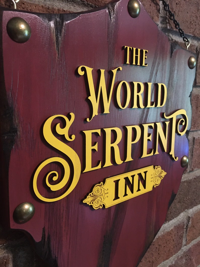 Customizable Rustic Wood Tavern Sign the World Serpent - Etsy