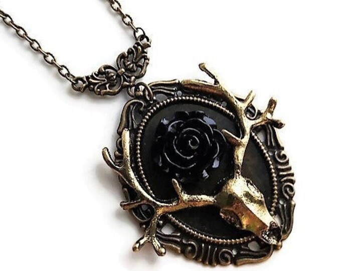 Gothic Brass Stag Skull With Horns Necklace Pagan Celtic - Etsy