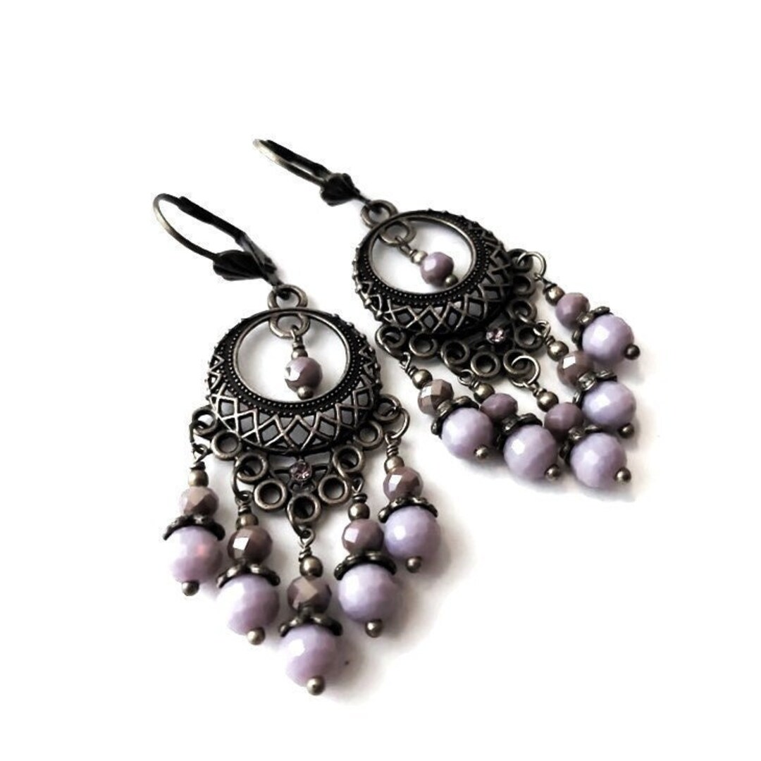 Mauve Crystal Chandelier Earrings, Pale Purple Charmed Earrings ...