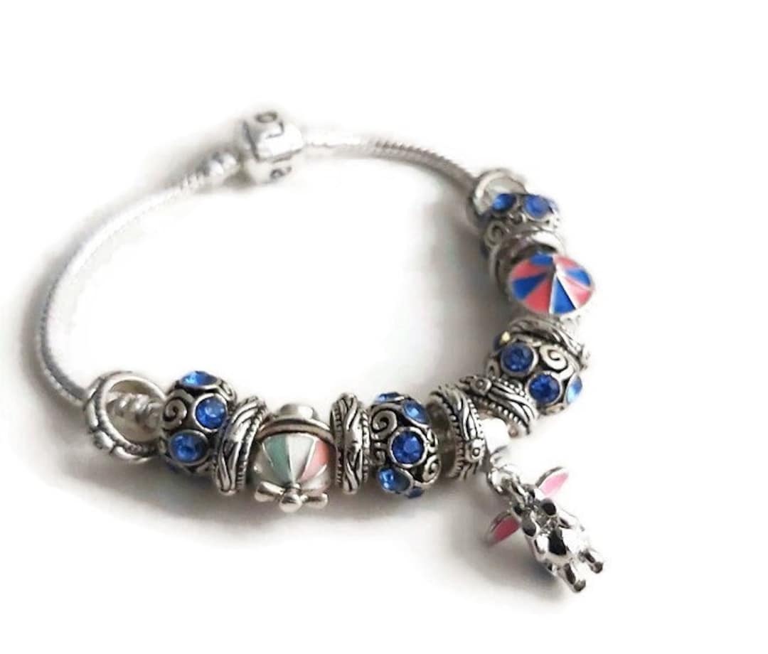 Pandora Style European Dumbo Charm Bracelet, Blue and Pink Crystal ...