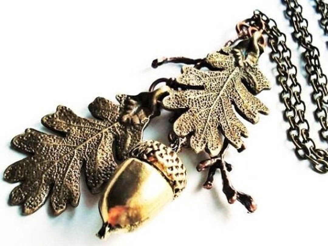 Oak Leaf and Acorn Necklace, Large Statement Botanical Pendant ...