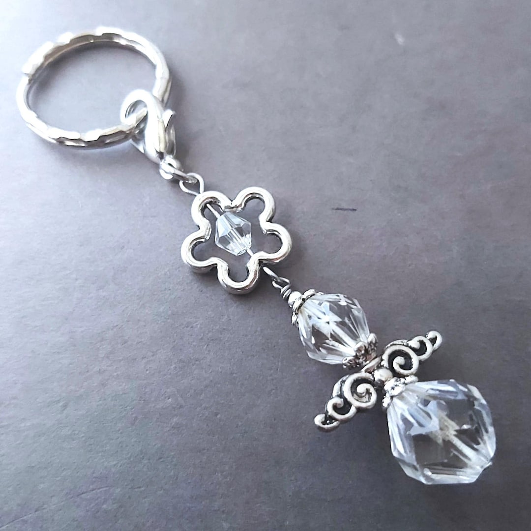 Czech Glass Guardian Angel Keychain, Zipper Pull Clip on Charm ...