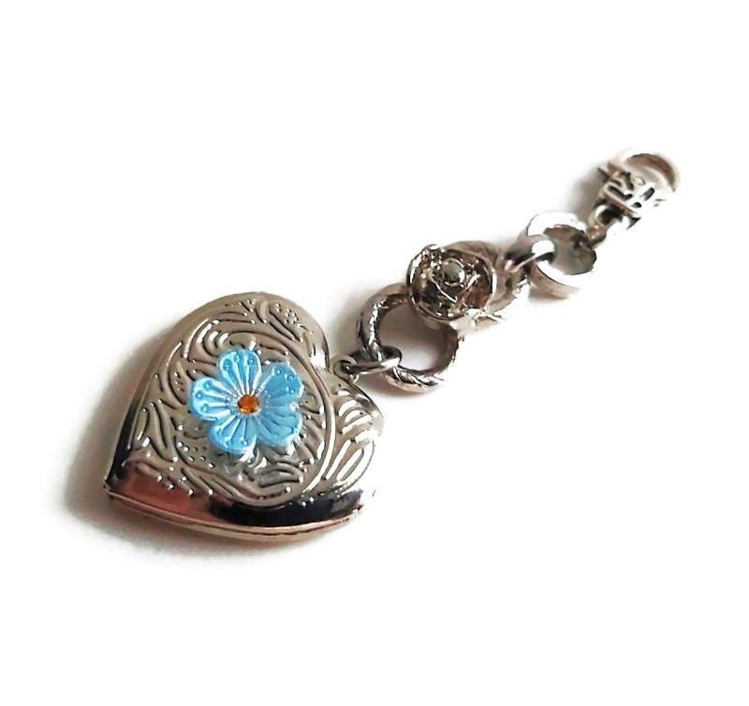 Forget Me Not Flower Locket Keychain, Silver Heart Photo Locket Key ...