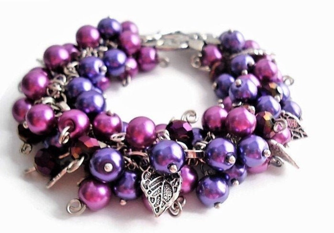 Magenta and Purple Cha-cha Charm Bracelet, Chunky Cuff Bracelet, Nature ...