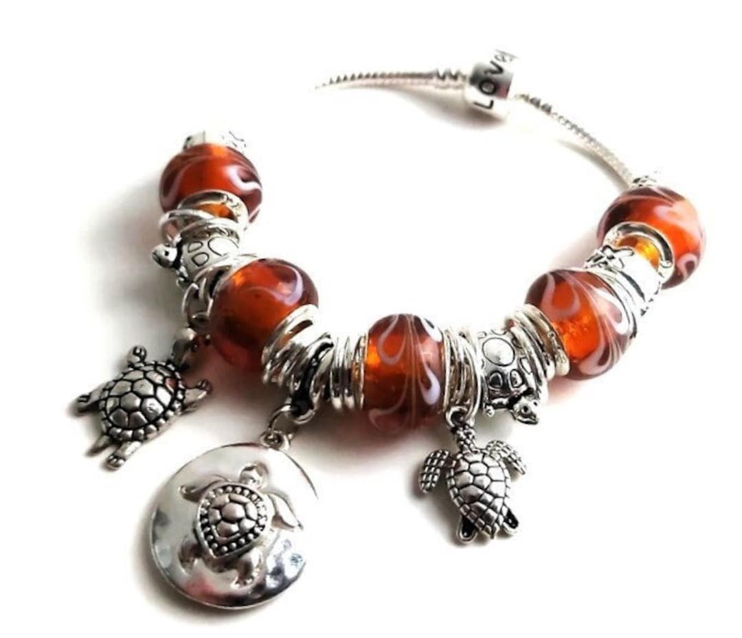 Pandora Style Sea Turtle Charm Bracelet, Golden Brown European Charm ...