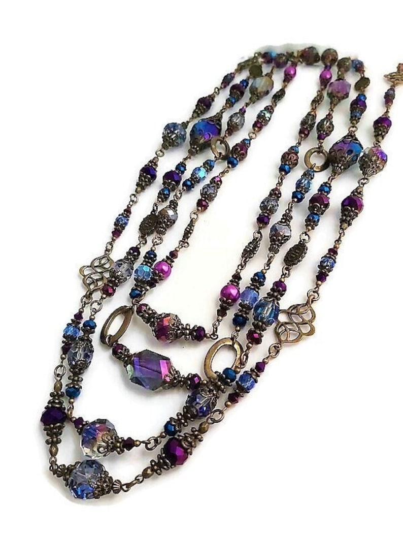 Blue and Purple Extra Long Necklaces Set, Statement Layered Necklaces ...