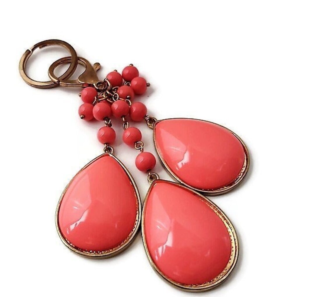 Coral Teardrop Large Keychain, Clustered Long Key Chain, Purse Zipper ...