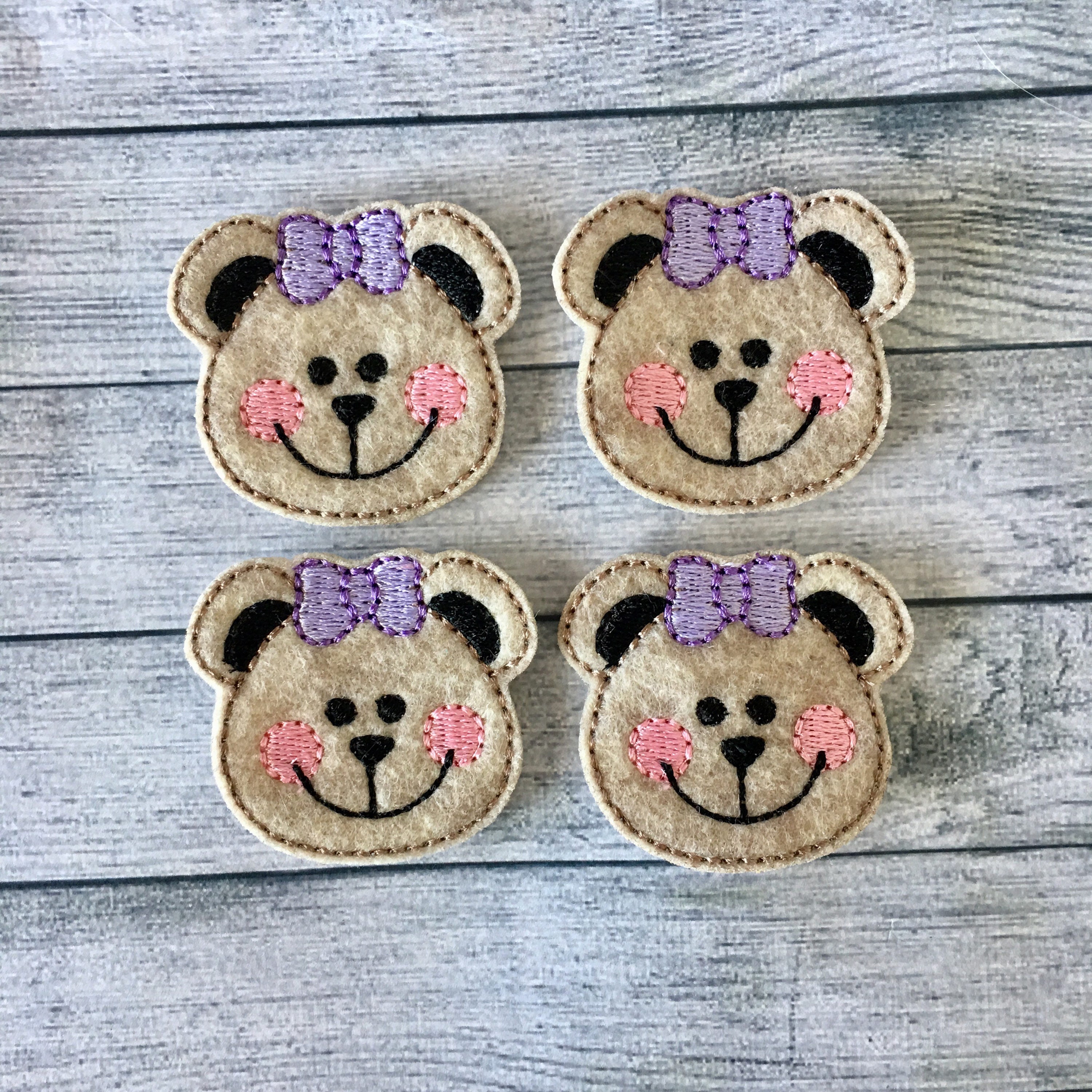 4 teddy bear with bows felties 1.75 | Etsy
