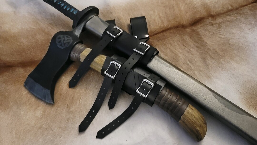 Adjustable Leather ROTATING Double Sword Sheath Two Carrier Scabbard ...