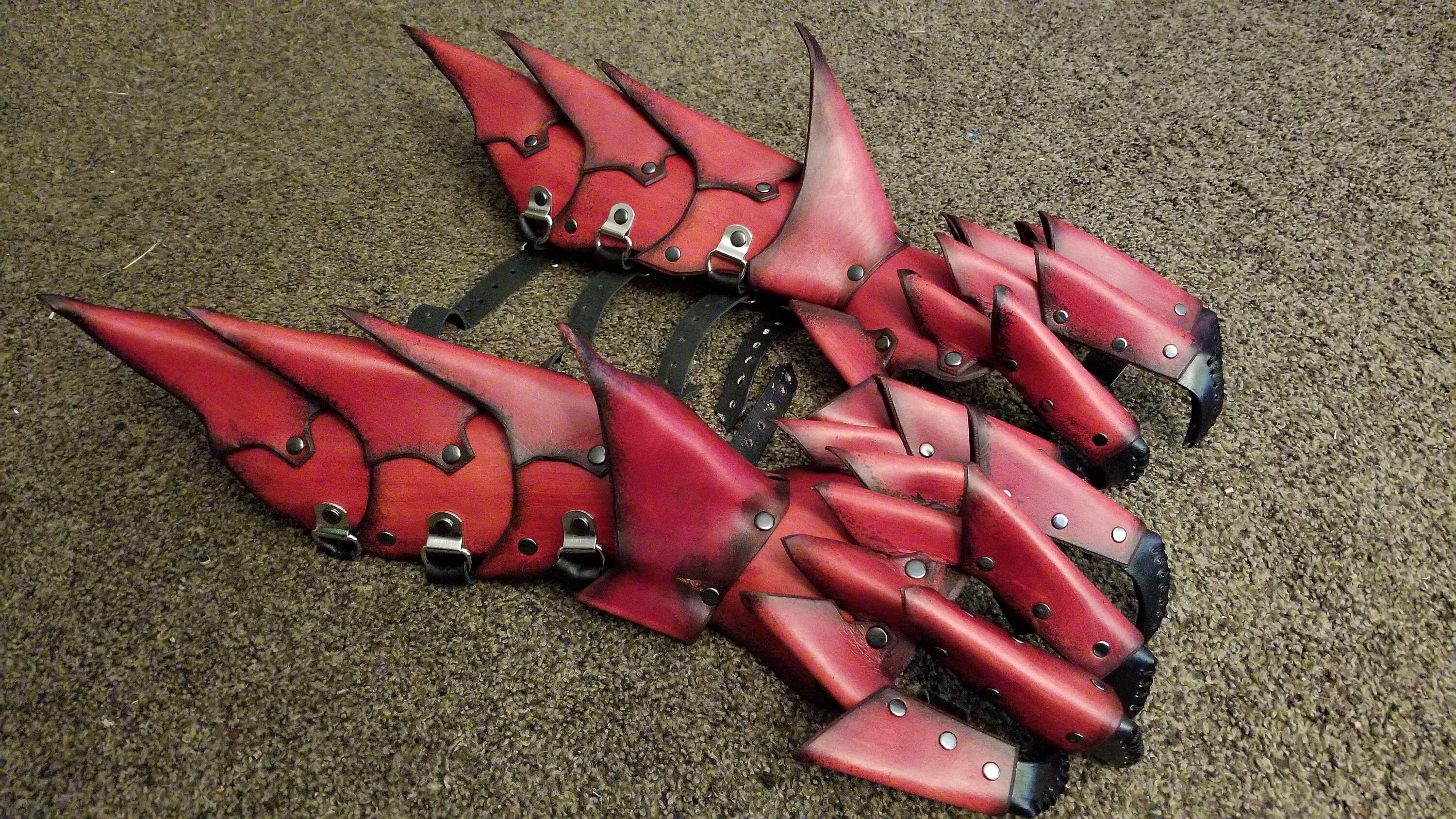 Red Spikey All-Leather Hand Claws and Dragon Bracers COMBO | Etsy
