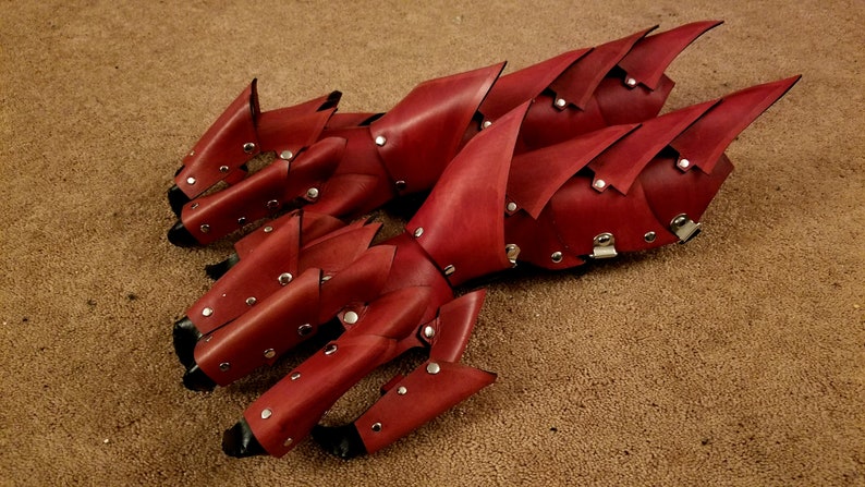 Red Spikey All Leather Hand Claws and Dragon Bracers COMBO - Etsy