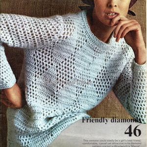 Ladies Crochet Pattern Ladies Diamond Pattern Sweater Crochet Sweater ...