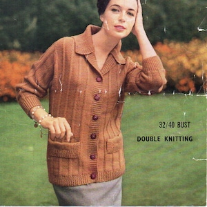 Vintage Womens Jacket Knitting Pattern Pdf Ladies Cardigan Pockets ...