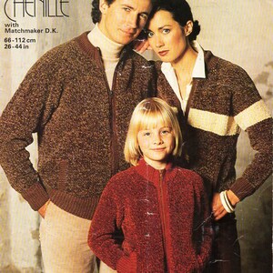 Womens Mens Childrens Chenille Zipped Jacket Knitting Pattern Pdf ...