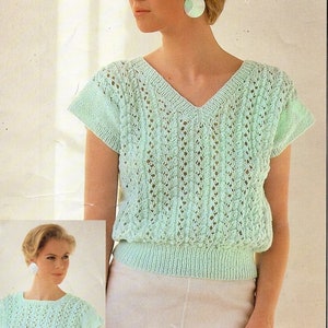 Womens Lacy Top Knitting Pattern Pdf Ladies Reversible Top V Front or ...