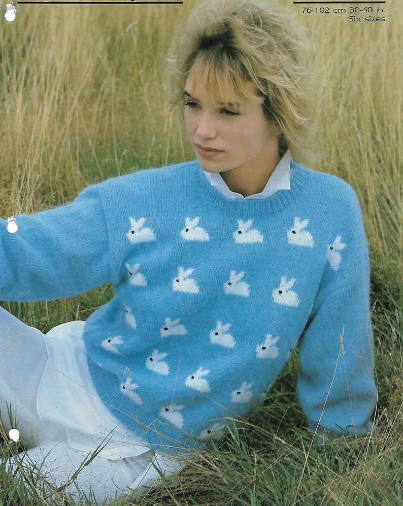 Womens Bunny Sweater Knitting Pattern Pdf Ladies Bunny Motif - Etsy