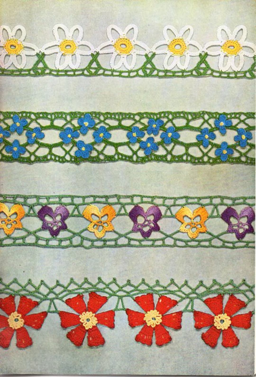 Vintage Crochet Flower Border Crochet Pattern Pdf Flower Edging Thread ...