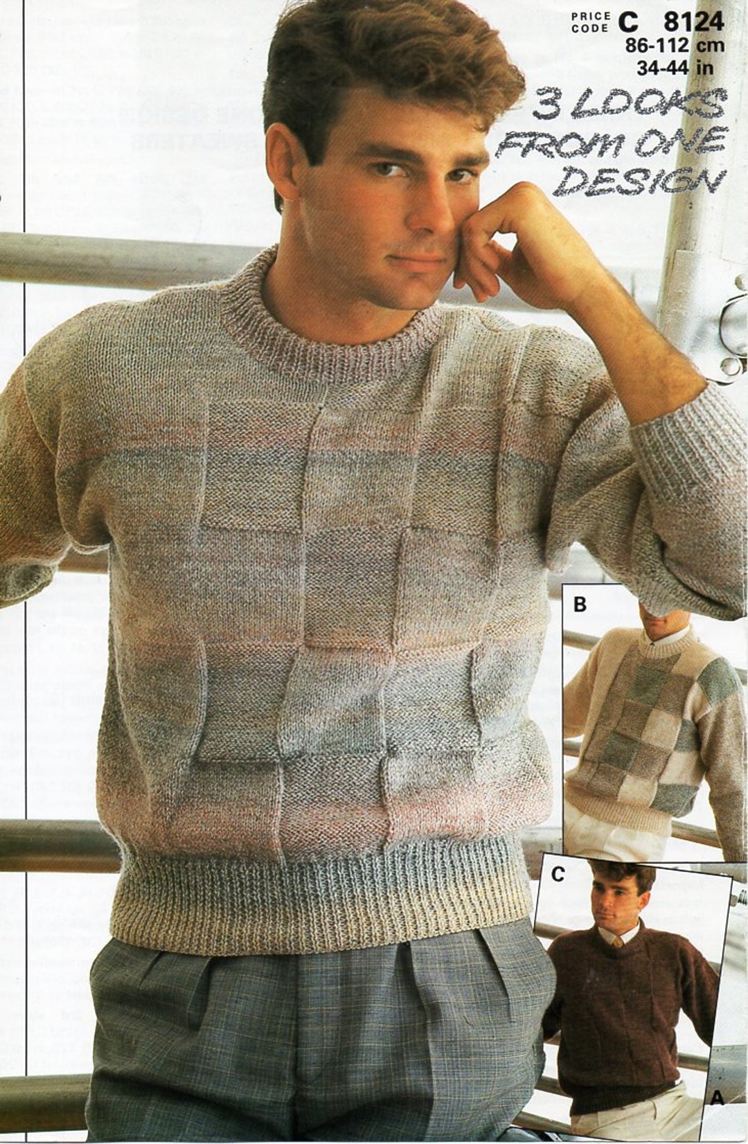 Mens Sweater Knitting Pattern Pdf Mens Crew Neck Jumper 3 Designs 34-44 ...