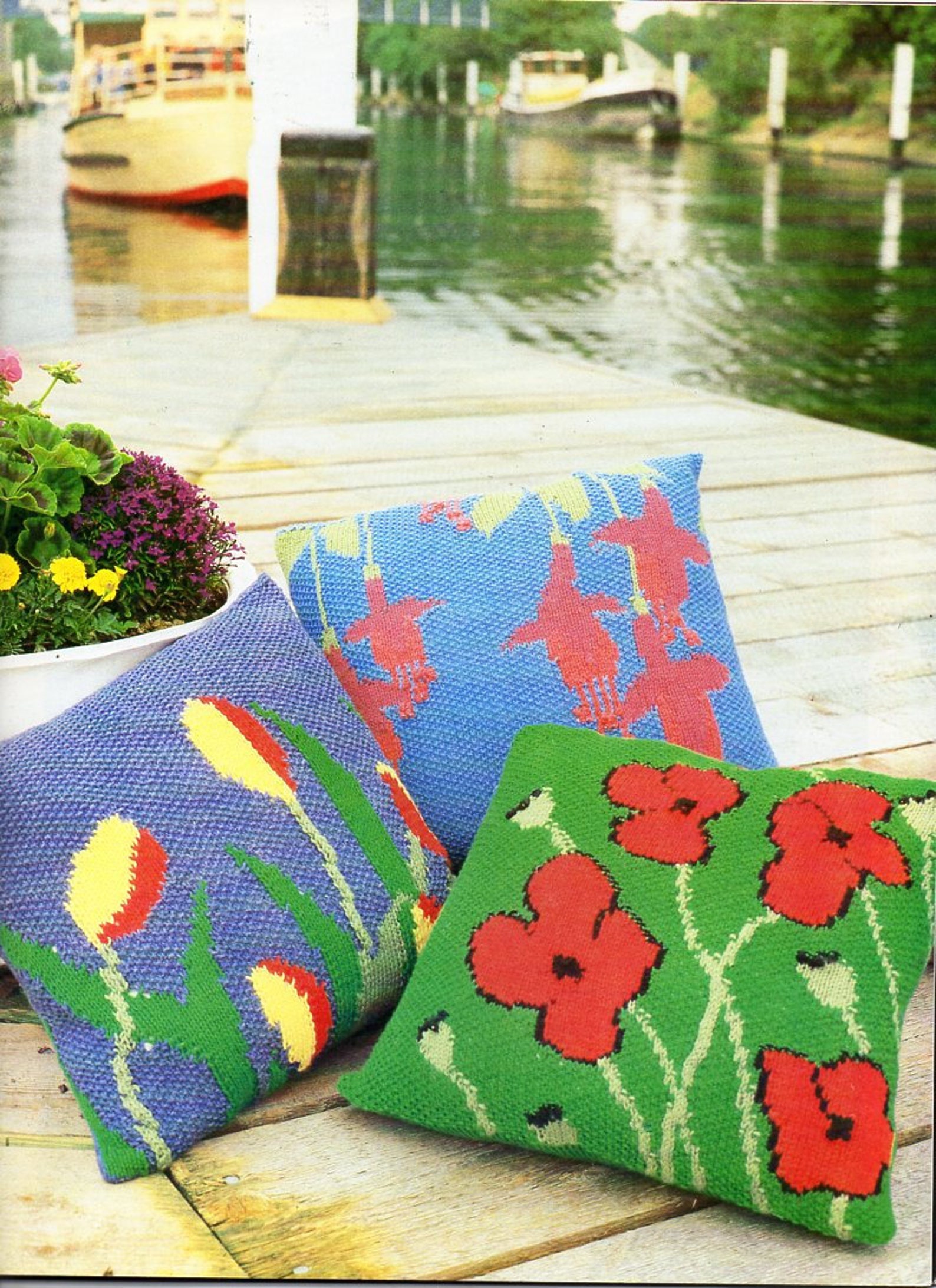 Flower Cushion Knitting Pattern Pdf Poppy Tulip Honeysuckle Cushion ...