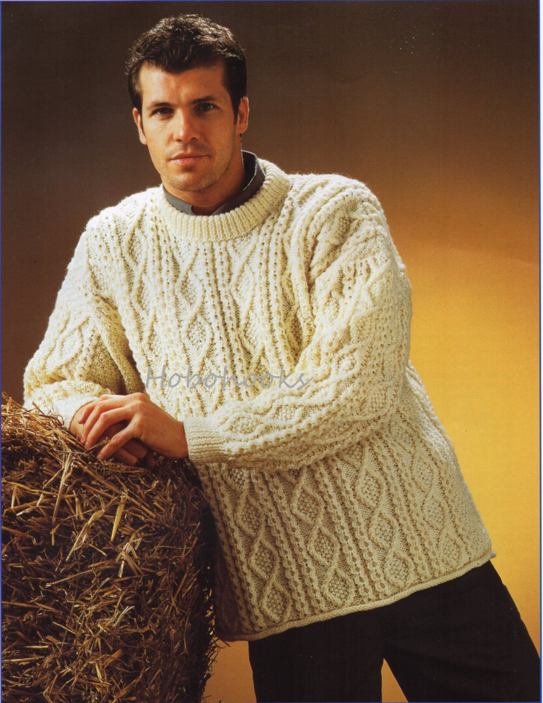 Mens Aran Sweater Knitting Pattern Pdf Larger Sizes Mens Cable Jumper ...