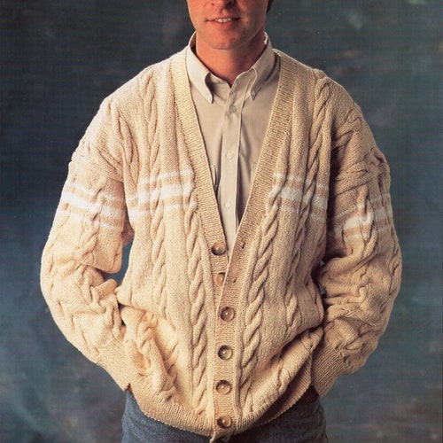 Mens Cable Cardigan Knitting Pattern Pdf Mens V Neck Jacket - Etsy UK