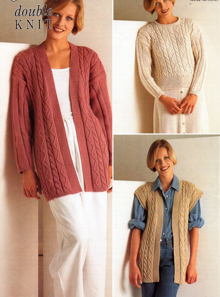 Womens cable jacket sweater waistcoat knitting pattern pdf | Etsy