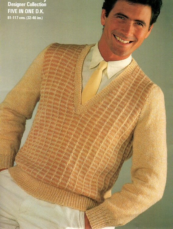 Mens V Neck Sweater Knitting Pattern Pdf Download 2 Colour - Etsy