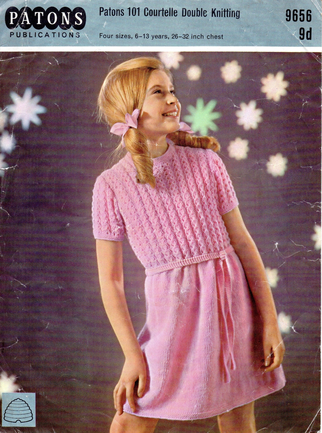 Girls Dress Knitting Pattern Pdf Patterned Bodice Short Sleeve Children ...