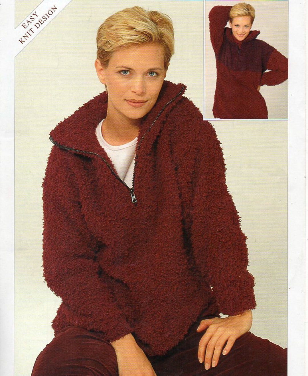 Womens Zip Neck Sweater KNITTING PATTERN Pdf Ladies Chenille Jumper ...