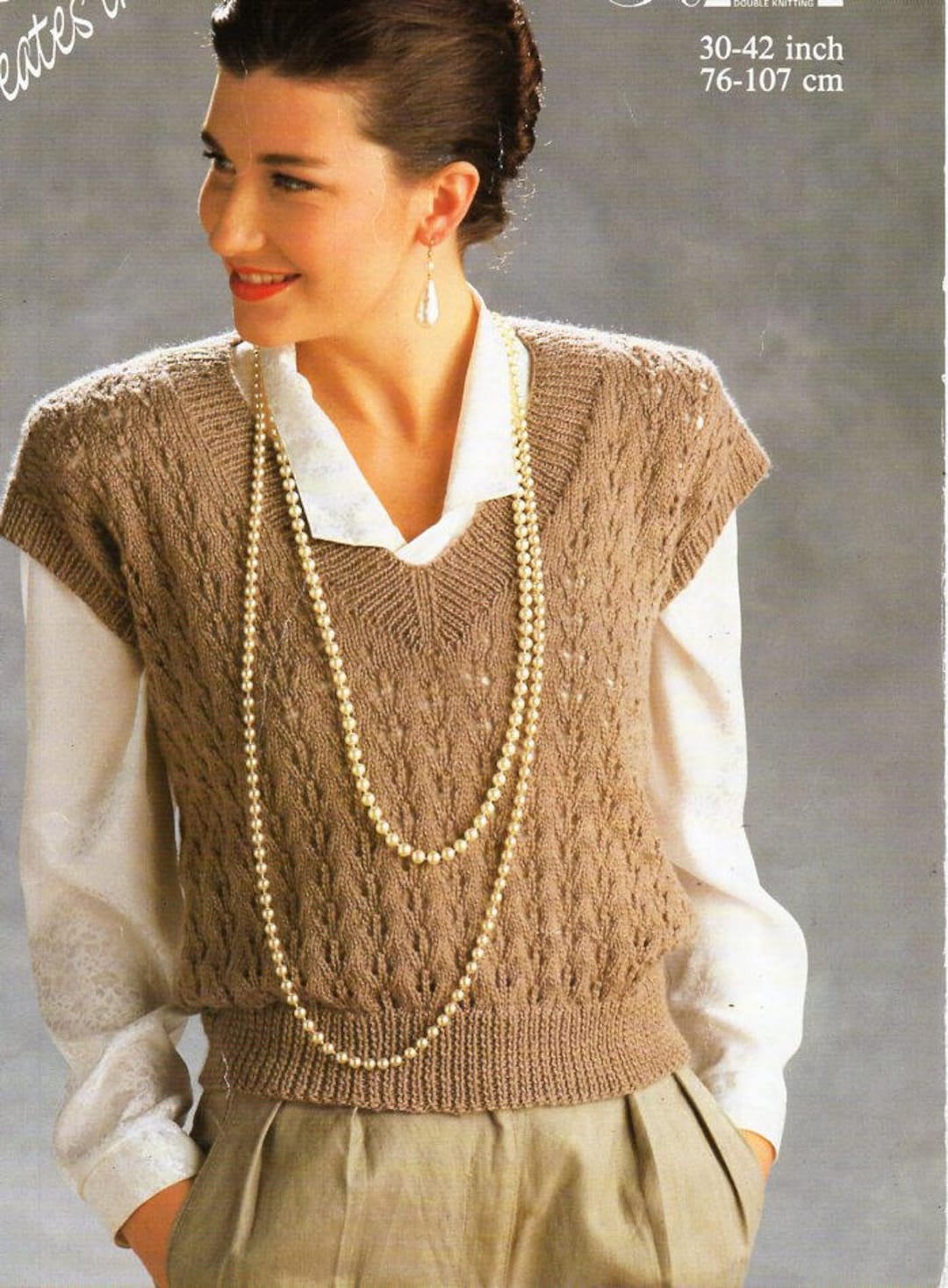 Womens Slipover Knitting Pattern Pdf DK Ladies Lacy V Neck Pullover Top ...