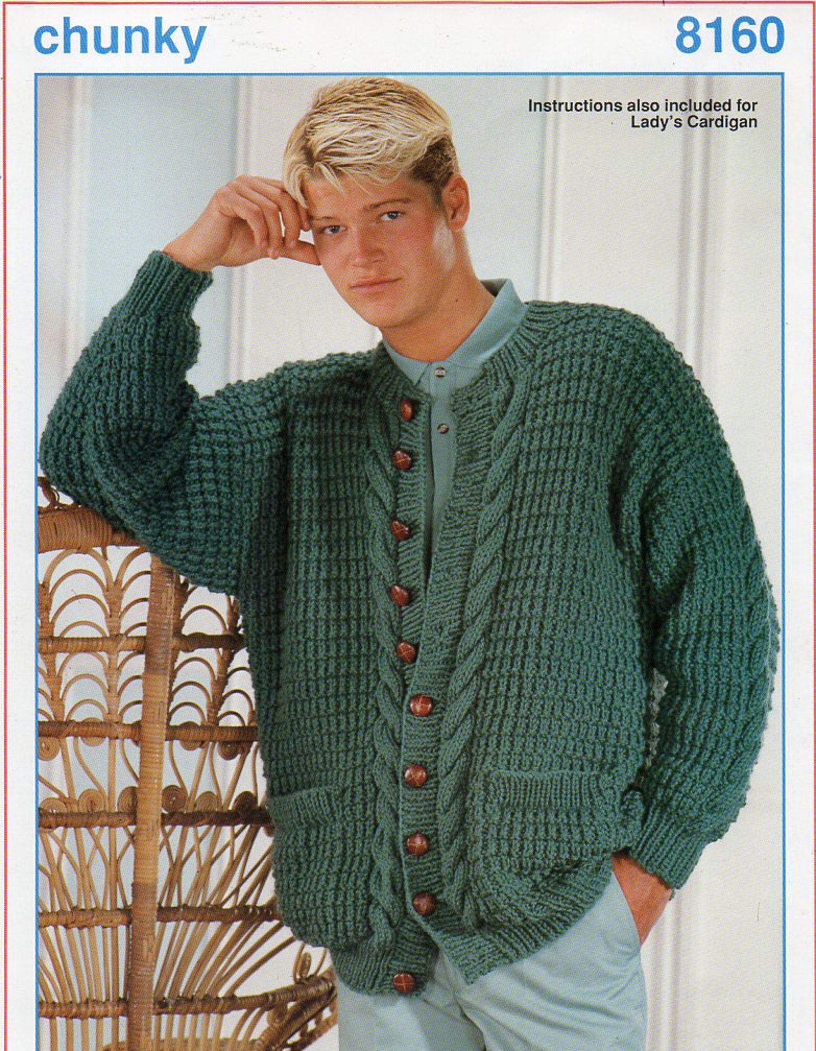 Mens Chunky Cardigan Knitting Pattern Pdf Download Round Neck Cable ...