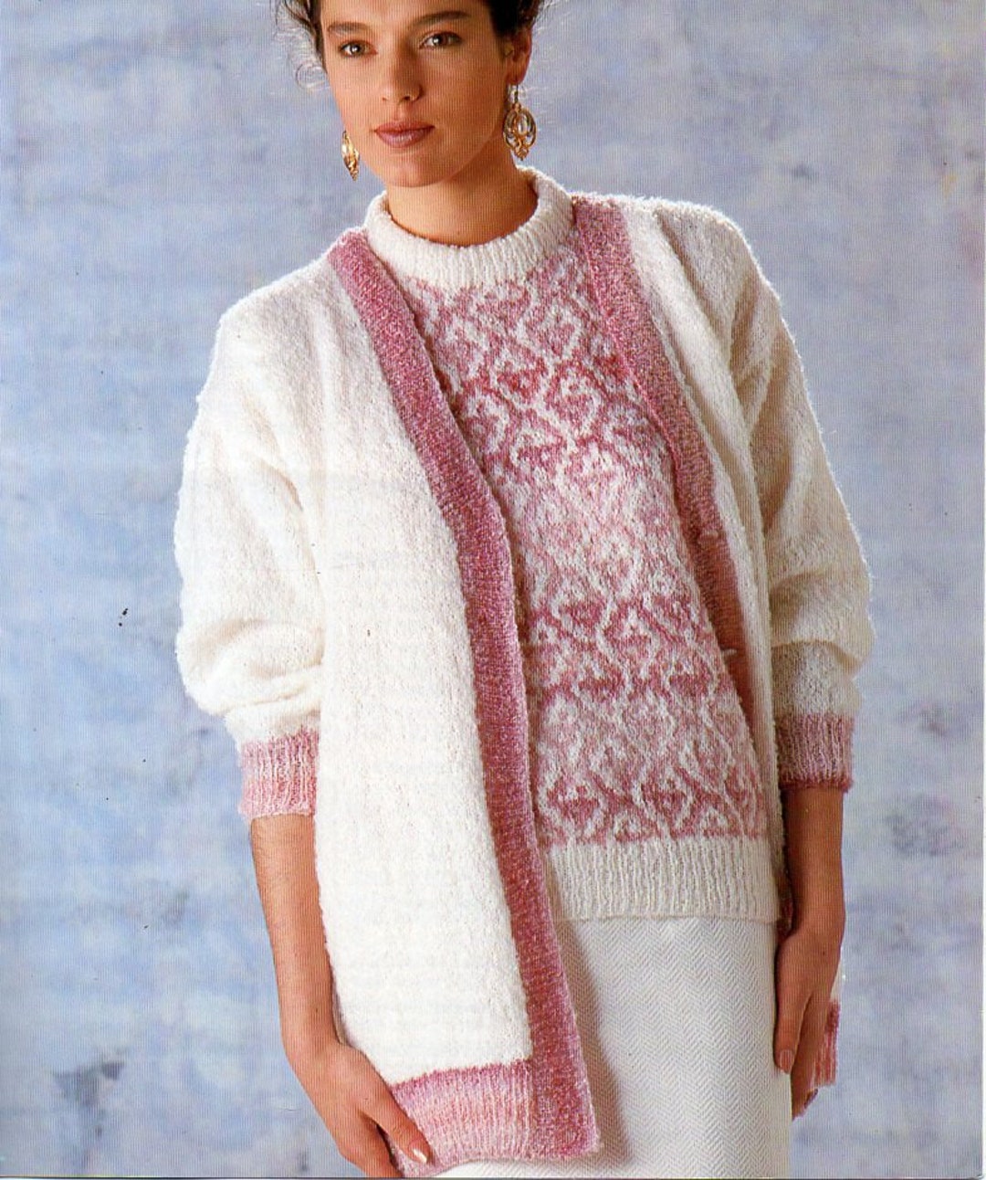 Womens Twin Set Knitting Pattern Pdf Ladies Long Cardigan Top Twinset ...