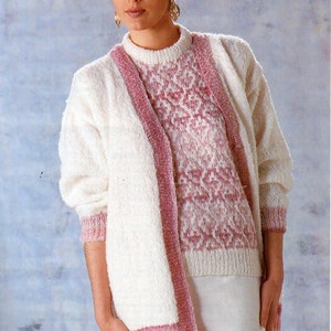 Womens Twin Set Knitting Pattern Pdf Ladies Long Cardigan Top Twinset ...