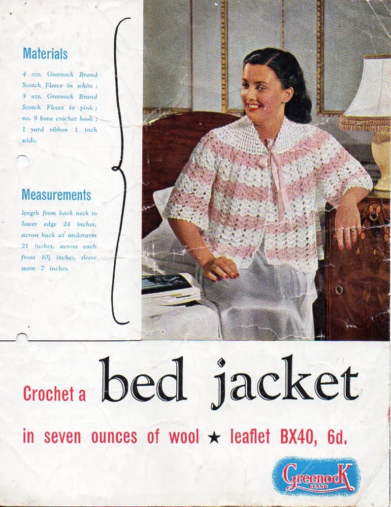 Vintage Womens 4ply Crochet Bed Jacket Crochet Pattern PDF Ladies Crochet Bedjacket 4 Ply PDF ...