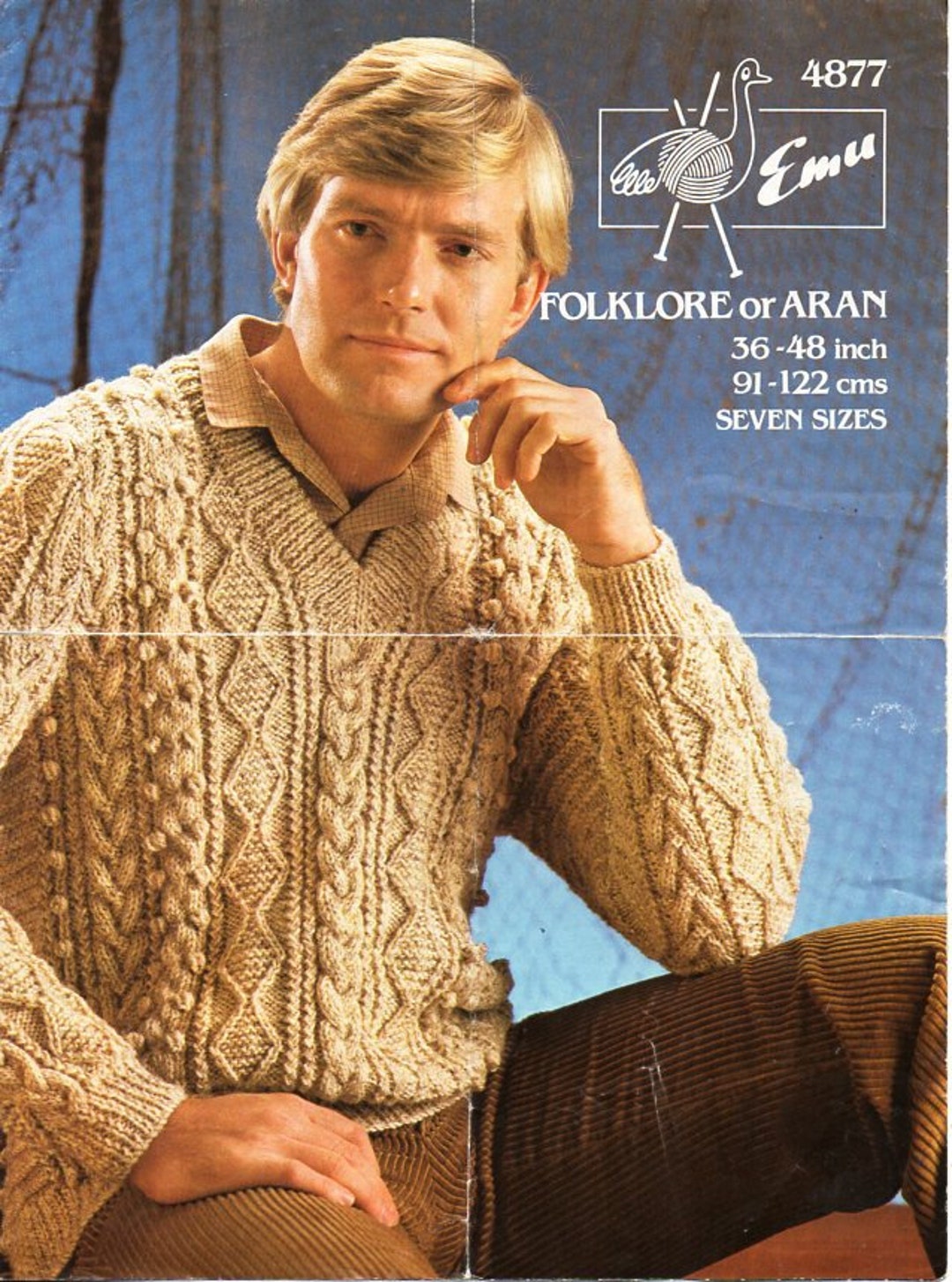 Vintage Mens Aran Sweater Knitting Pattern Pdf Mens Cable Jumper V Neck ...