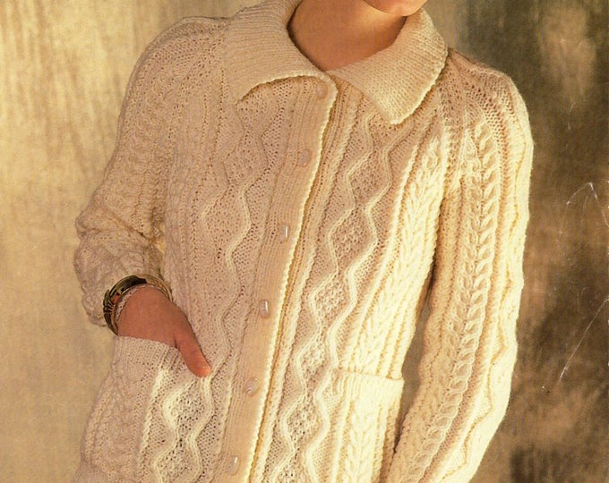Vintage Knitting Pattern Womens Traditional Cabled Aran Cardigan ...