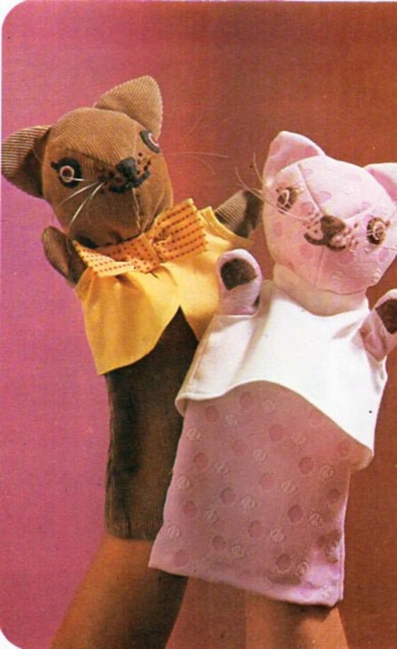 Vintage glove puppet sewing pattern pdf graph pattern dog cat | Etsy