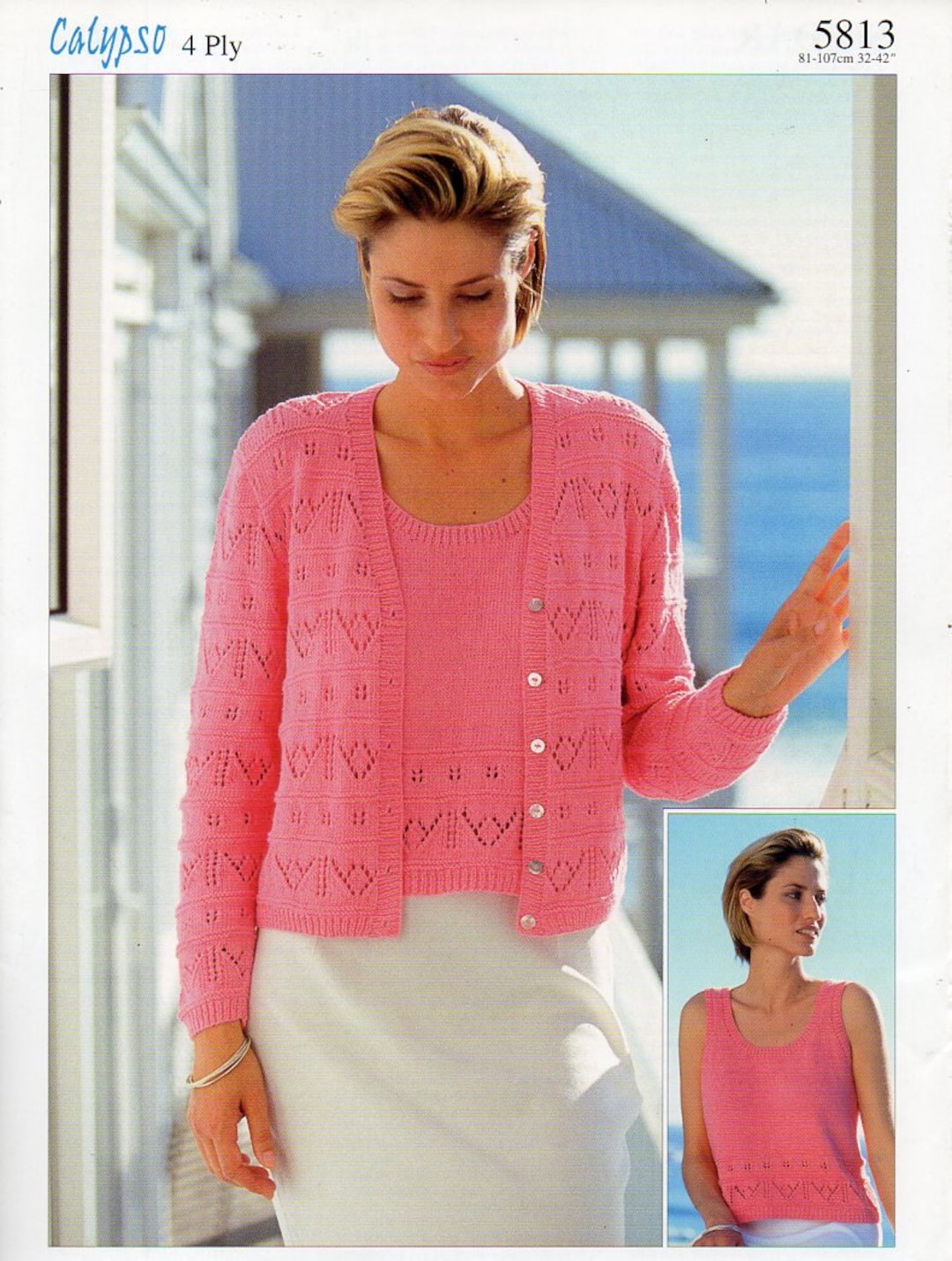 Womens Twin Set Knitting Pattern Pdf Ladies Lacy Top Cardigan Twinset ...