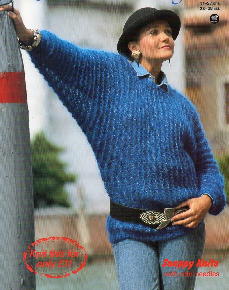 Womens Dolman Sweater Knitting Pattern Pdf Ladies Mohair Batwing Rib ...